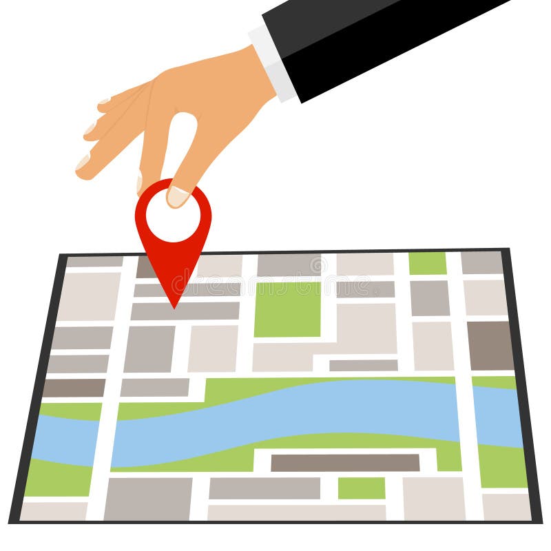The Hand Puts a Mark on Map. Put a Mark on the Map. Stock Vector ...