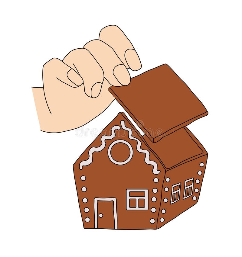 Hand Puts a Roof on a Icing-decorated Gingerbread House Stock Vector ...