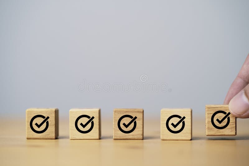 Wooden Stamp with Red Correct or Tick Mark Sign for Approve Project and ...