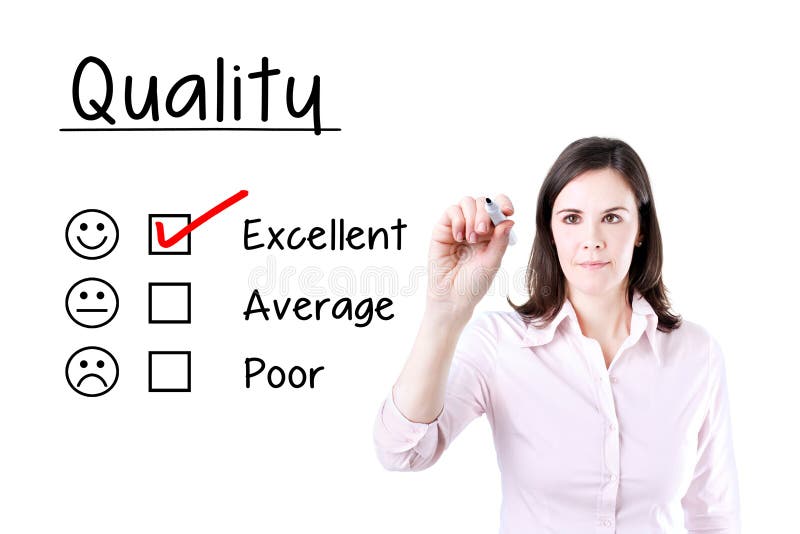 Hand Putting Check Mark with Red Marker on Excellent Quality Evaluation ...