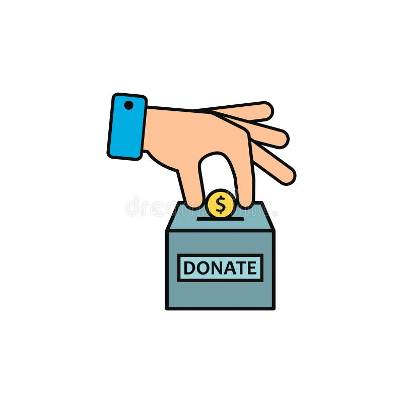 Hand Putting Coin in Donate Box Color Icon. Vector Stock Vector ...
