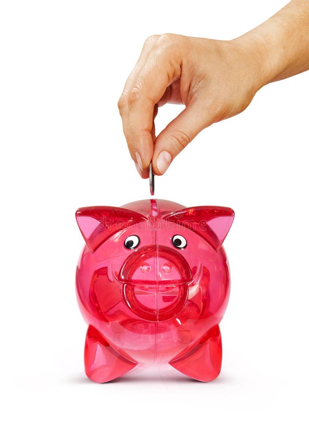 Hand Putting Coin into Piggy Bank Stock Image - Image of money, deposit ...