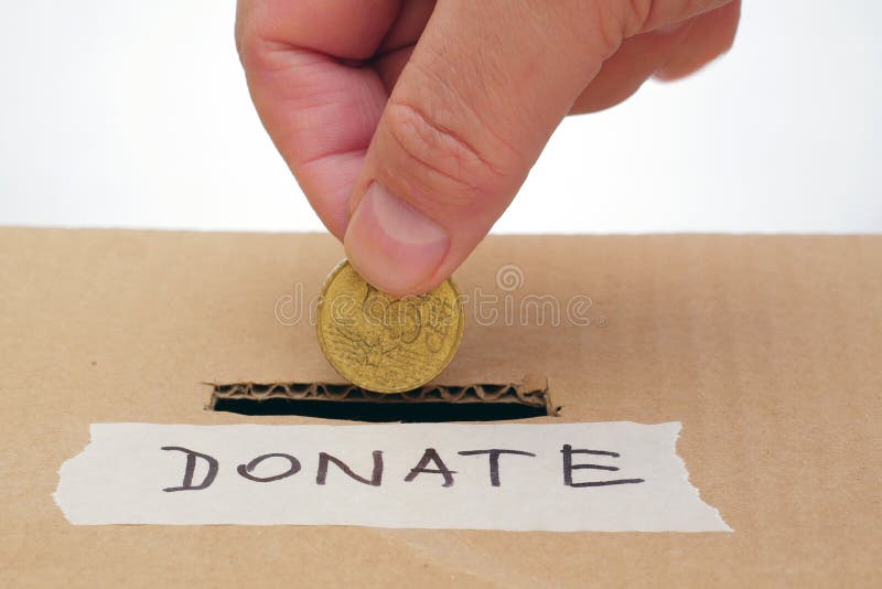 Hand Putting 50 Eurocent Coin in Donation Box Stock Photo - Image of ...