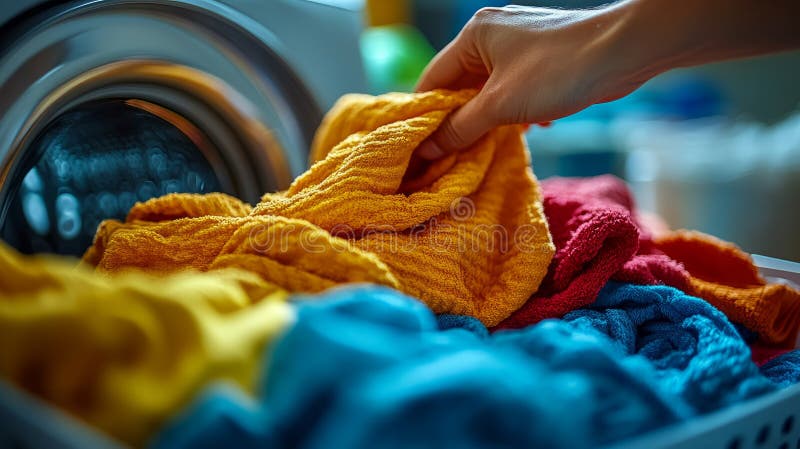 Hand Putting Laundry into a Washing Machine. Stock Image - Image of ...