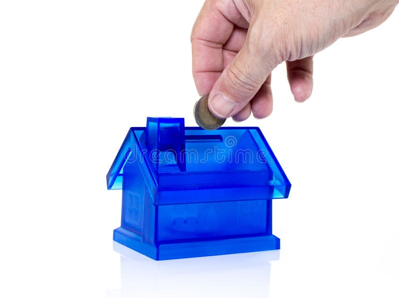 Hand Putting Money in Saving House Stock Image - Image of money ...