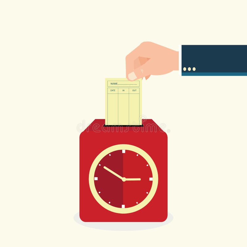 Hand Putting Paper Card in Time Recorder Machine. Stock Vector ...