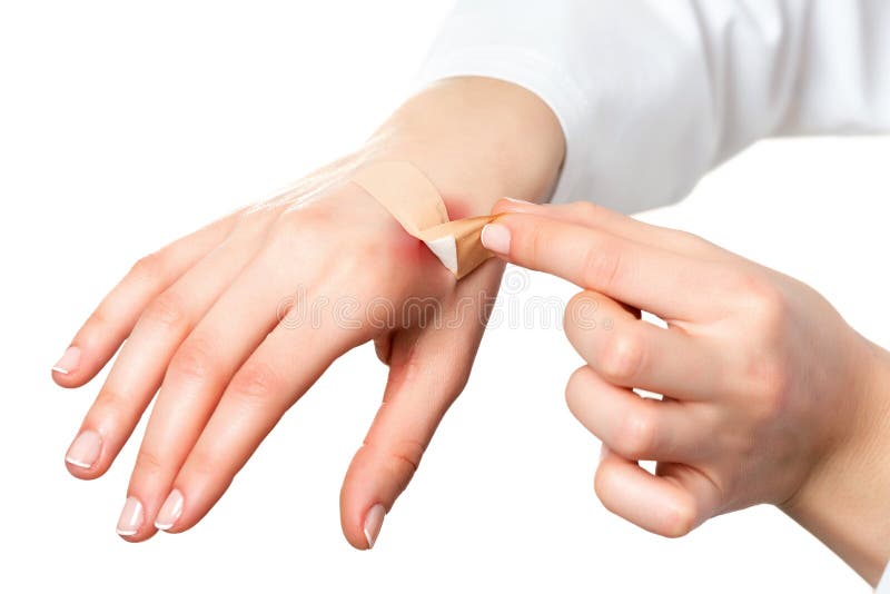 Hand Putting Plaster on Hurt Skin Stock Image - Image of emergency ...