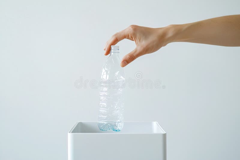 Hand Putting Plastic Bottle Litter in White Recycling Trash Can ...