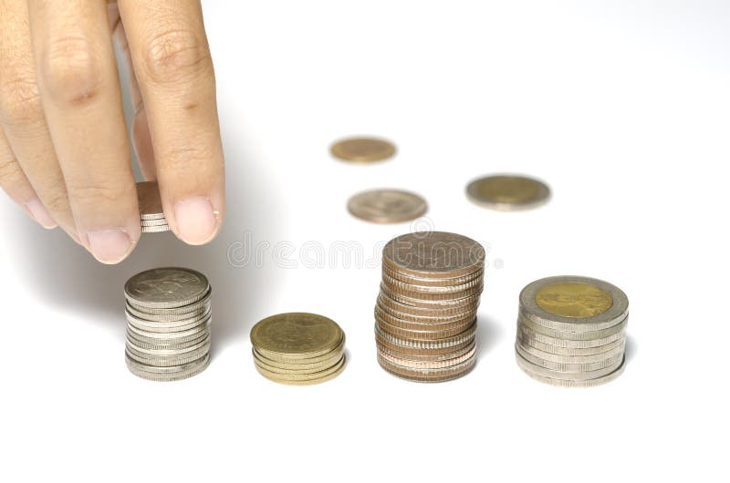 Hand Putting Stack of Coins Stock Image - Image of isolated, growth ...