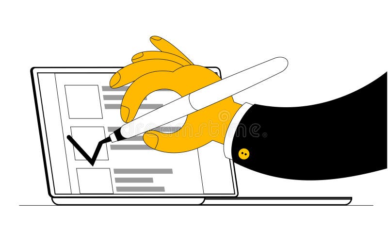 Hand Putting a Tick in an Electronic Ballot on the Screen. Stock Vector ...