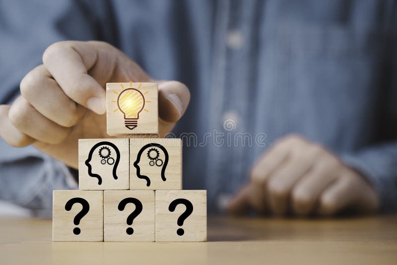 Hand Putting Wooden Cube Block Stacking Which Print Screen Glowing ...