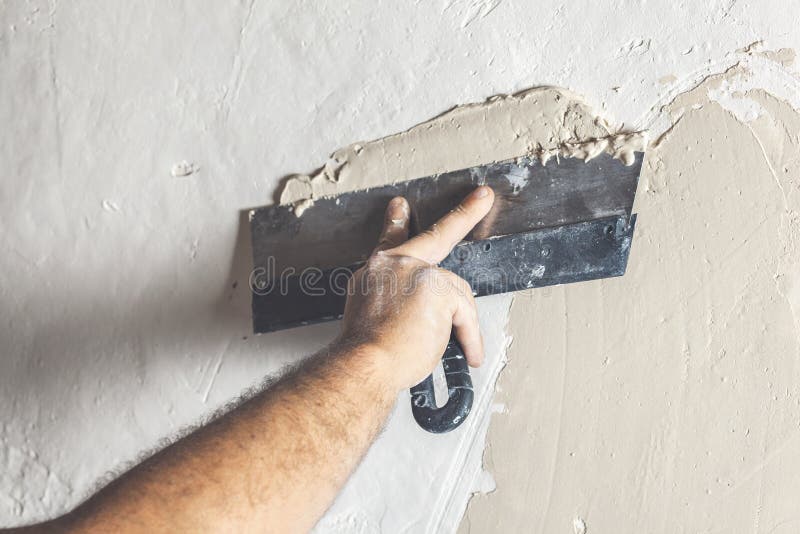 Hand with Putty Knife Repair Wall, Hand with a Spatula, Spatula with ...