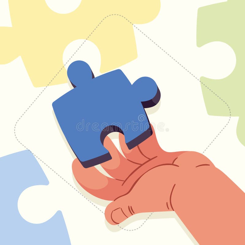Hand with puzzle pieces stock vector. Illustration of colors - 273394997