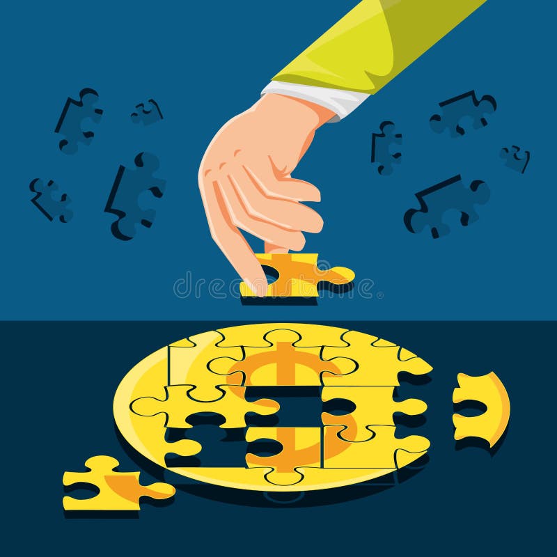 Hand with puzzle pieces stock vector. Illustration of leisure - 135238559