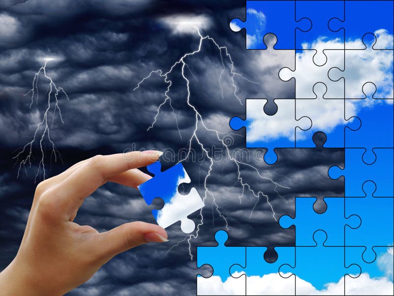 Hand with Puzzles and Lightning Stock Image - Image of flash ...