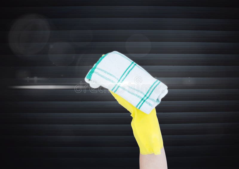 Hand with Rag Cleaning the Screen in Front of Blind Stock Image - Image ...