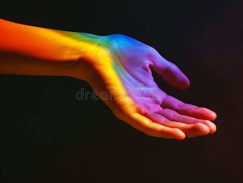 A Hand with a Rainbow Light on it Stock Illustration - Illustration of ...