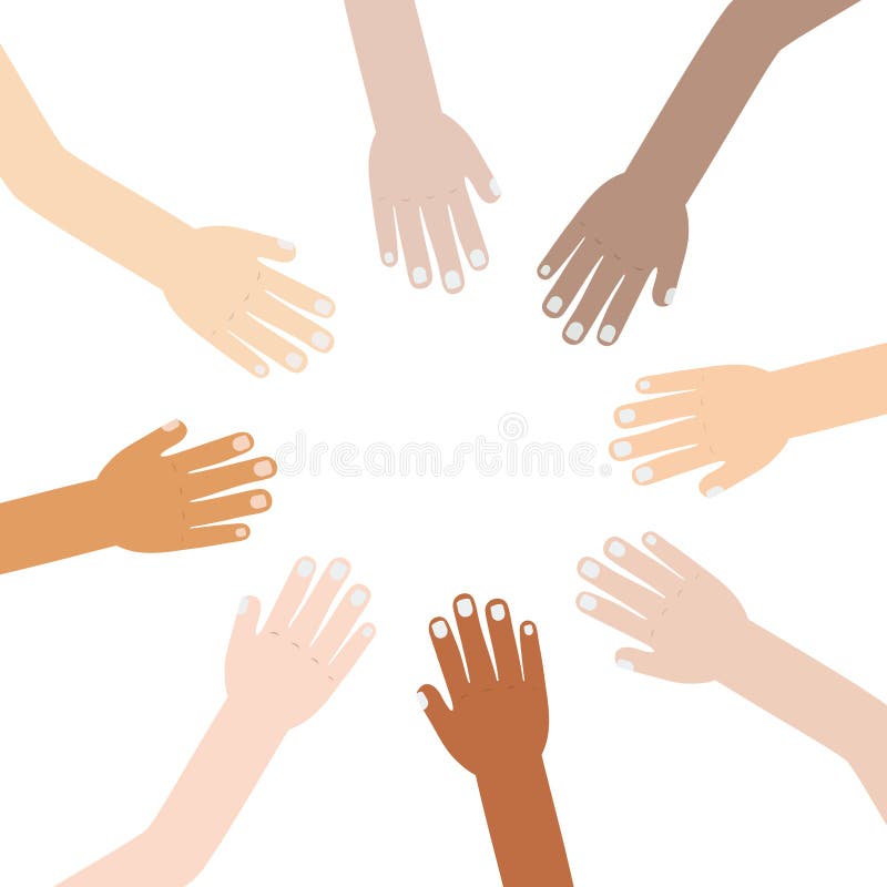 Hand Raised of Different Races United Stock Illustration - Illustration ...