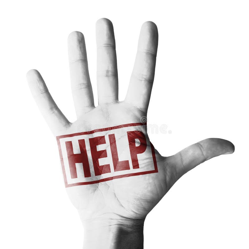 Hand Raised with Help Tag Painted - Isolated on White Background Stock ...