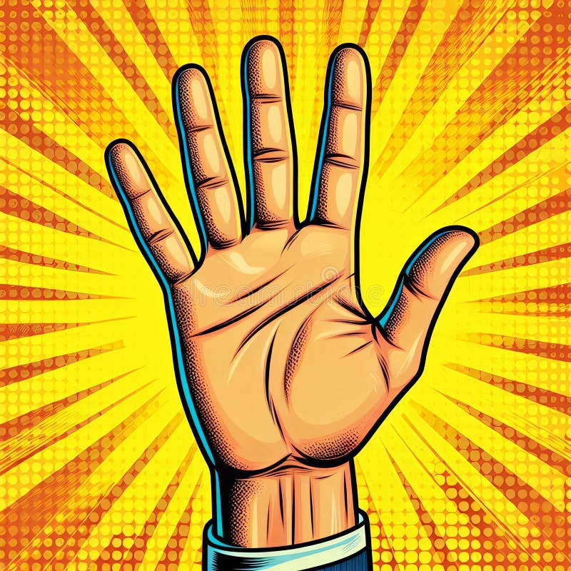 Hand Raised in a Stop Gesture in Vibrant Pop Art Style with Bright ...