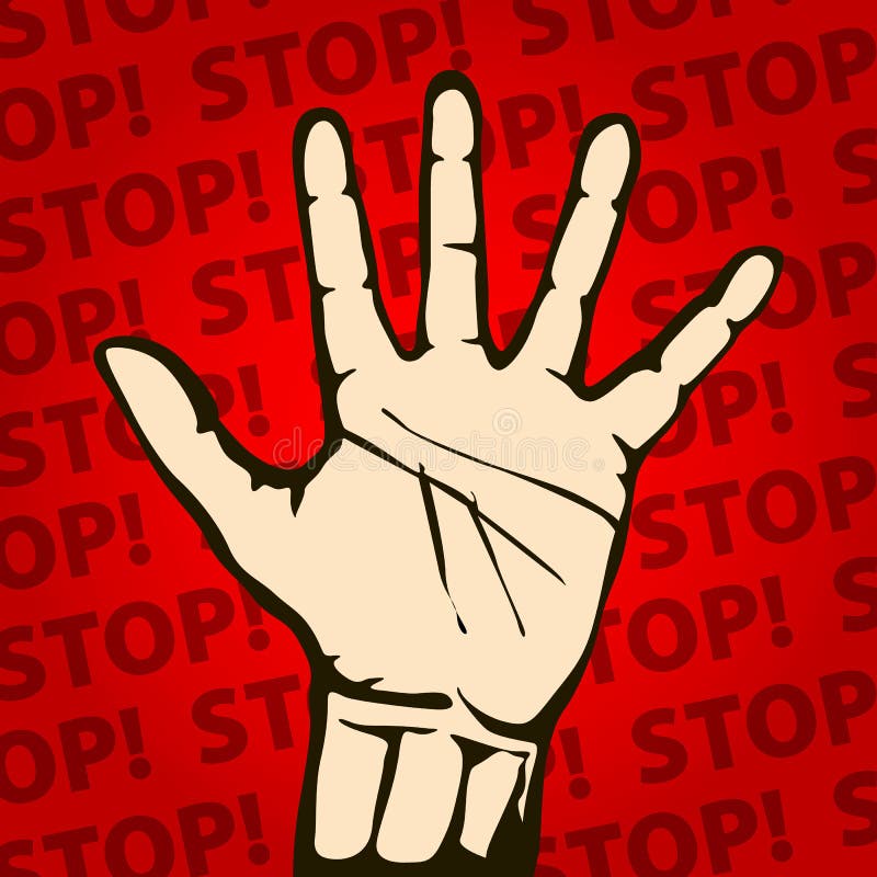 Hand Raised With Stop Sign Painted Background Vector Stock Vector ...