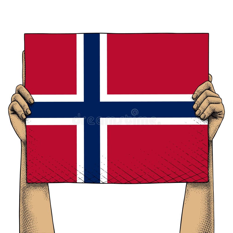 Hand Raises a Sign that Show Norway Flag Stock Vector - Illustration of ...