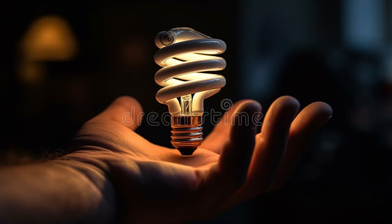 Hand Raising Ecological Light Bulb Generative AI Stock Illustration ...