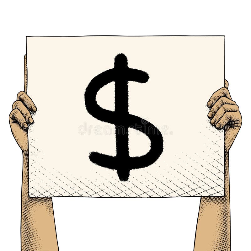 Hand Raising a Sign that Says Dollar Icon Colored Stock Vector ...