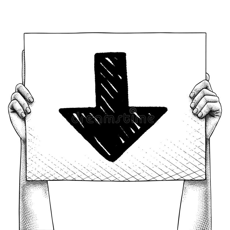 Hand Raising a Sign that Says Downward Direction Stock Vector ...