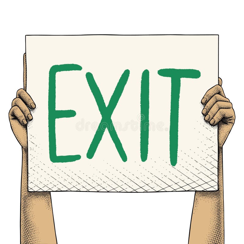 Hand Raising a Sign that Says Exit Colored Stock Vector - Illustration ...