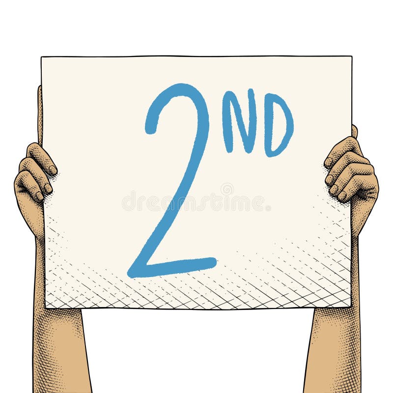 Hand Raising a Sign that Says 2ND Colored Stock Vector - Illustration ...