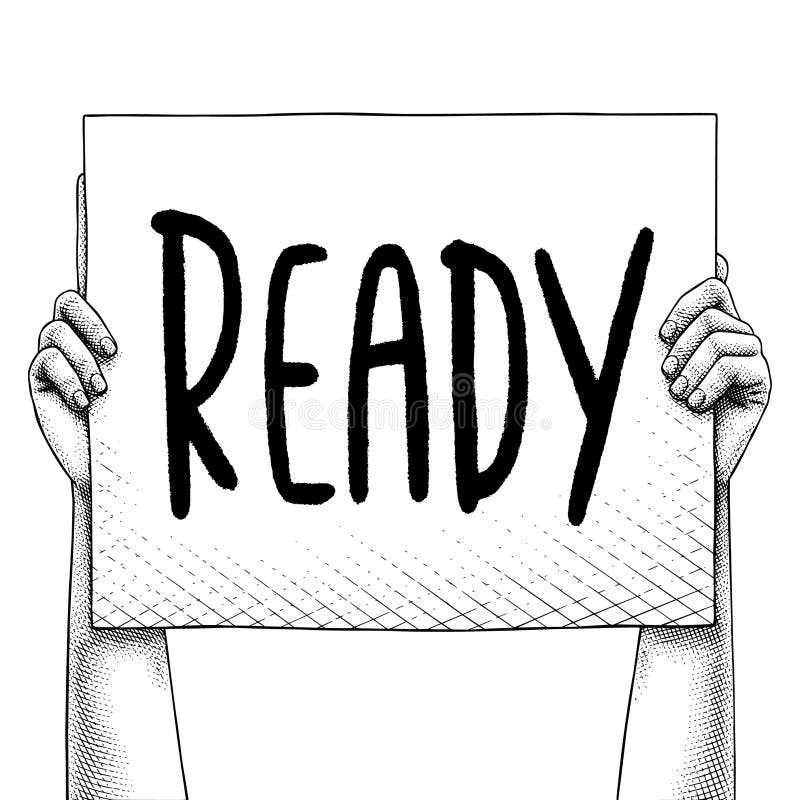 Hand Raising a Sign that Says Ready Stock Vector - Illustration of icon ...