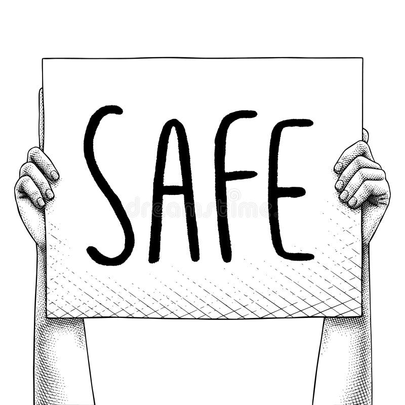 Hand Raising a Sign that Says Safe Stock Vector - Illustration of ...
