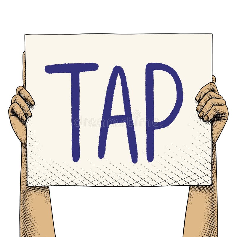 Hand Raising a Sign that Says TAP Colored Stock Vector - Illustration ...