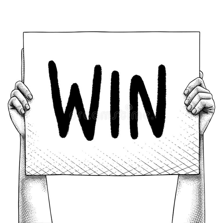 Hand Raising a Sign that Says Win Stock Vector - Illustration of ...