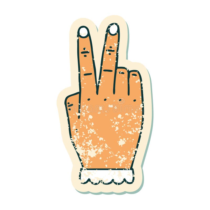 Hand Raising Two Fingers Gesture Grunge Sticker Stock Vector ...