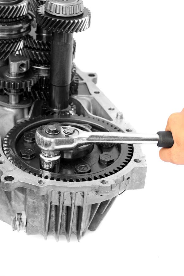 Hand with Ratchet Handle and Mechanical Gear Stock Image - Image of ...