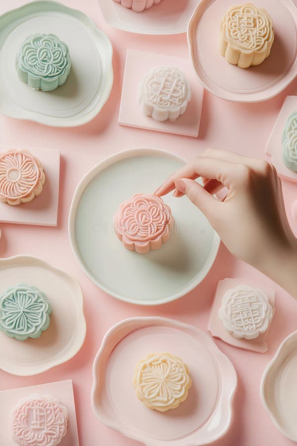 Delicate Mooncakes on a Pastel Table Stock Image - Image of time ...