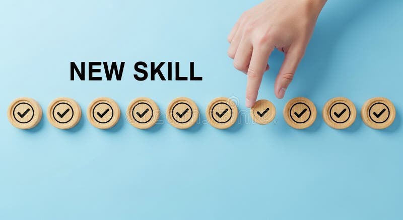 Hand Reaching for a Check Marked Coin in a Row on a Blue Background ...