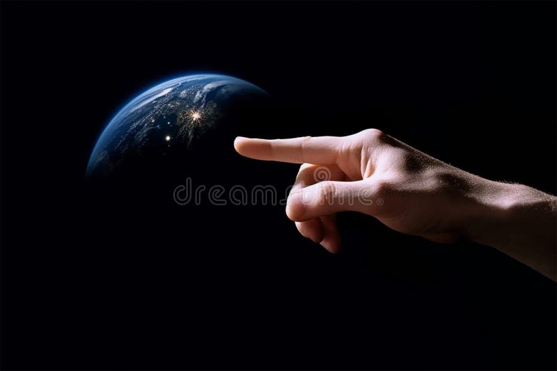 Hand Reaches for the Globe on a Black Background. Stock Illustration ...