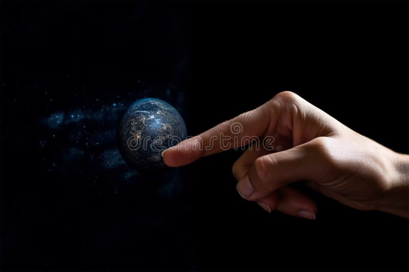 Hand Reaches for the Globe on a Black Background. Stock Illustration ...