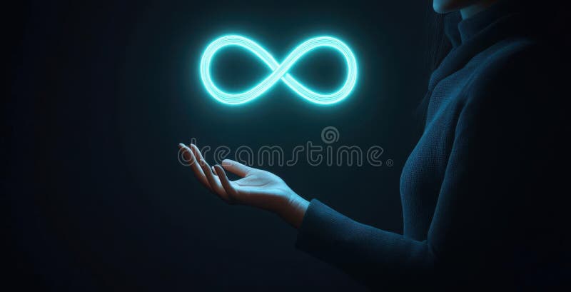 Hand Reaches for Glowing Infinity Symbol Concept with Endless ...