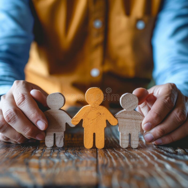 A Hand Reaching Out To Connect Wooden Figures in a Symbolic Gesture of ...