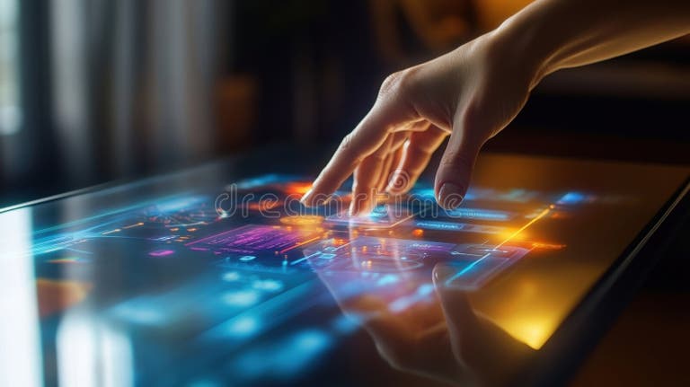 A Hand Reaches Out To Manipulate a Virtual Control Panel Hovering Above ...