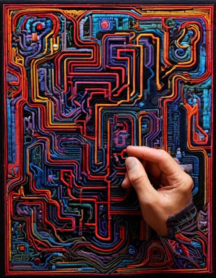 Hand Navigating a Vibrant Maze of Intricate Paths Stock Photo - Image ...
