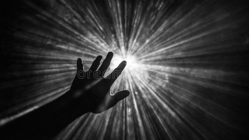 Hand Reaches Out To Touch the Light Stock Image - Image of entrance ...