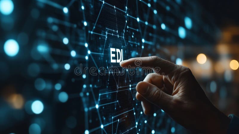 A Hand Reaches Toward a Glowing Interface Displaying EDI Concepts Stock ...