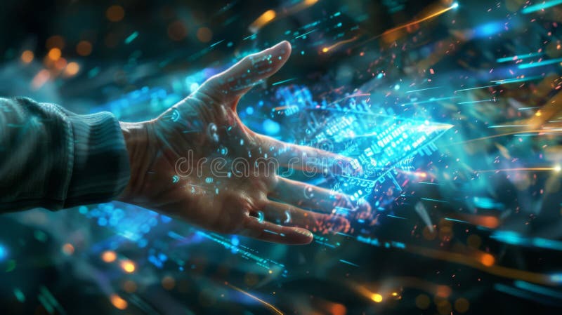 A Hand Interacting with Digital Data.AI Generated Image Stock Image ...