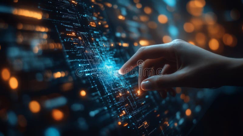 Holographic Symbols Display Showing Various Communication Methods in a ...