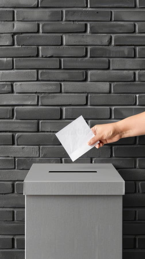 A Hand Reaches into a White Ballot Box and Places a White Ballot Inside ...